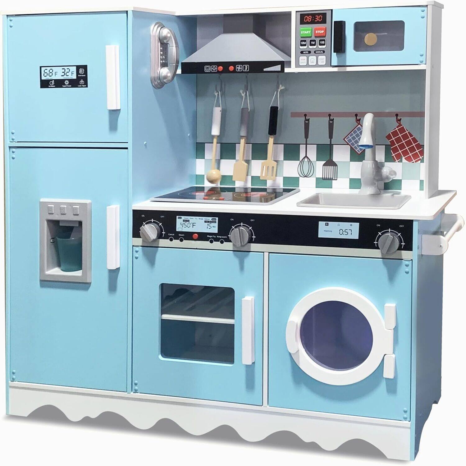 Lil' Jumbl Large Kids Kitchen Set, Wooden Pretend Play Kitchen with ...