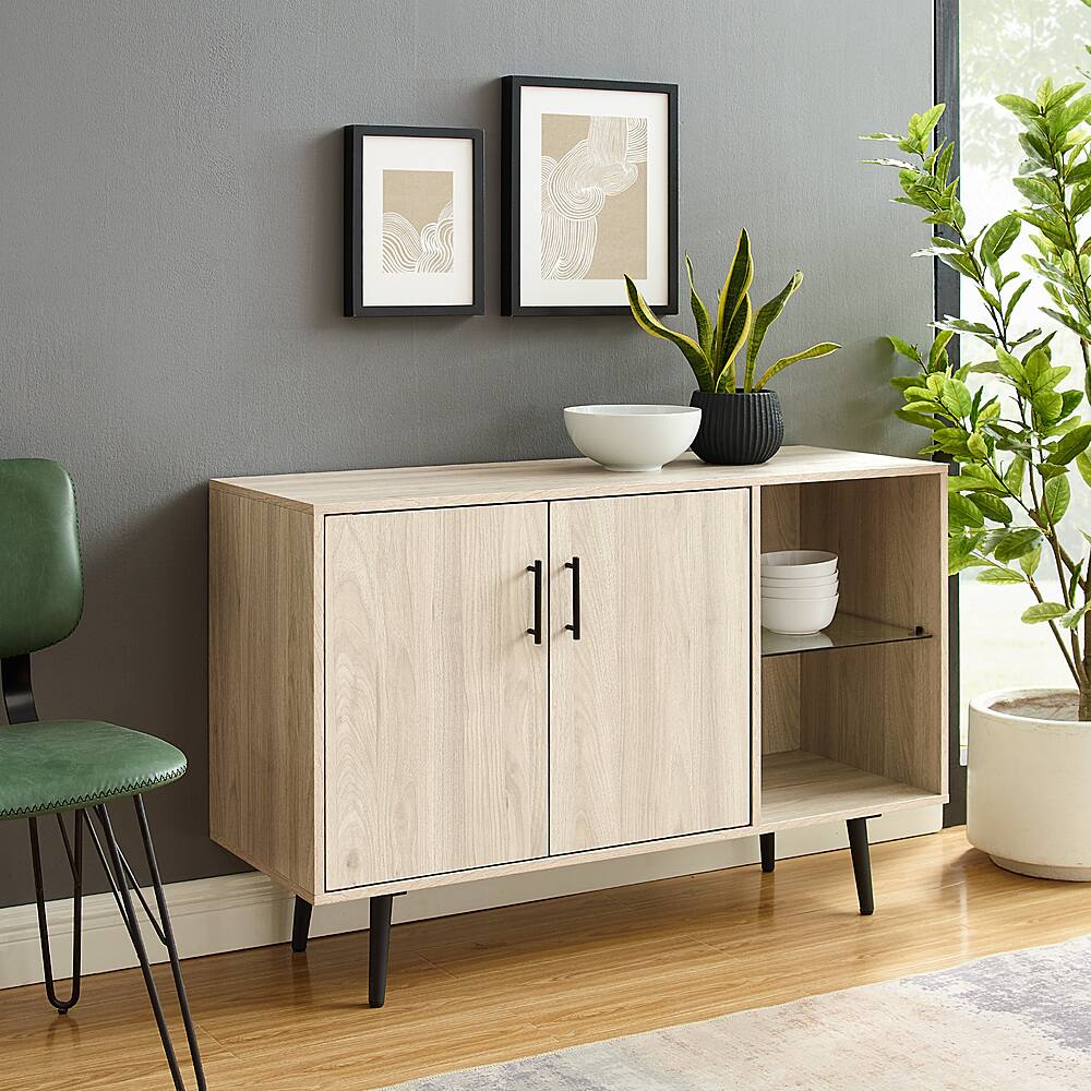 Best Buy: Walker Edison 44” Modern Asymmetrical Buffet with Glass Shelf ...