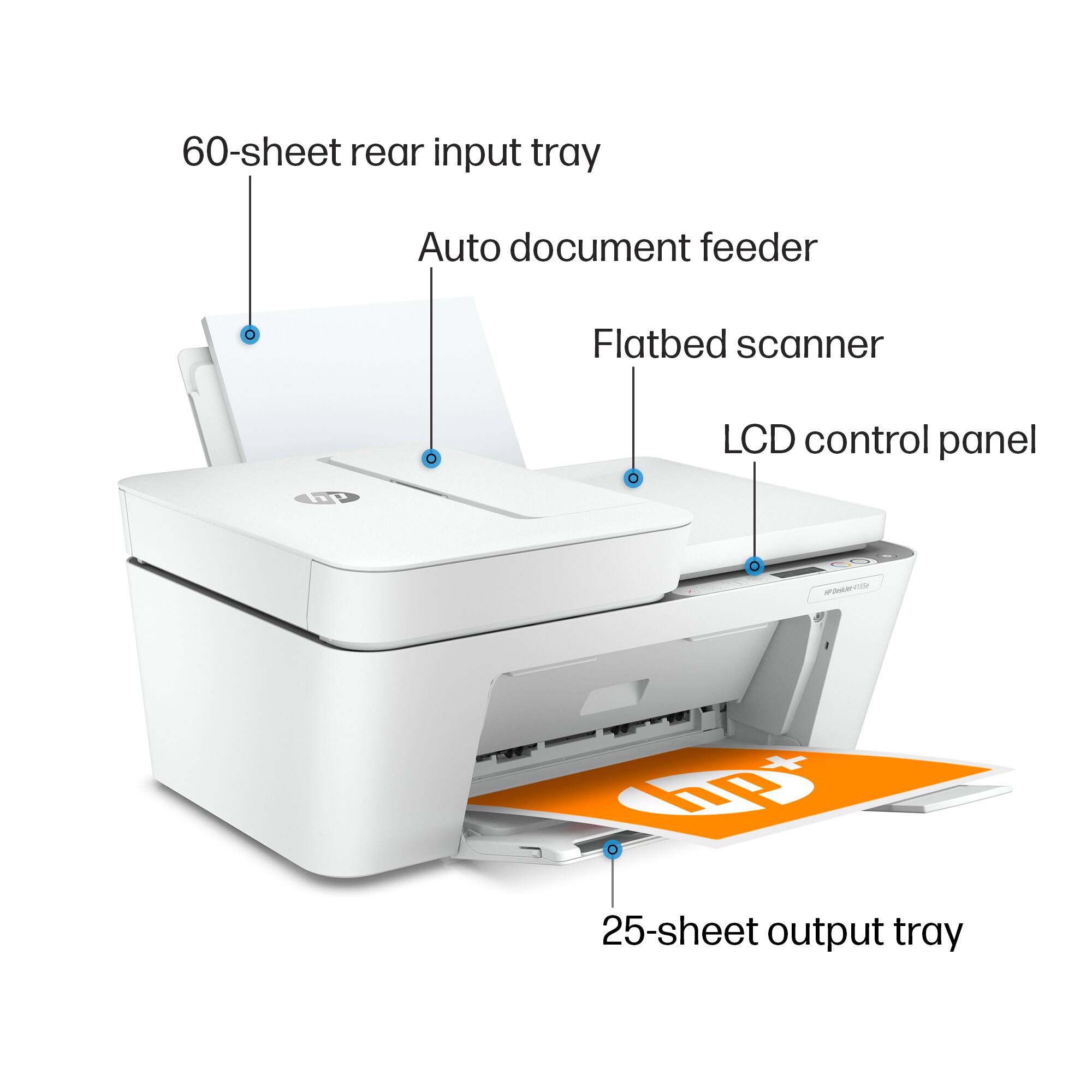 HP DeskJet 4155e Wireless All In One Inkjet Printer with 3 months of Instant Ink Included with ...