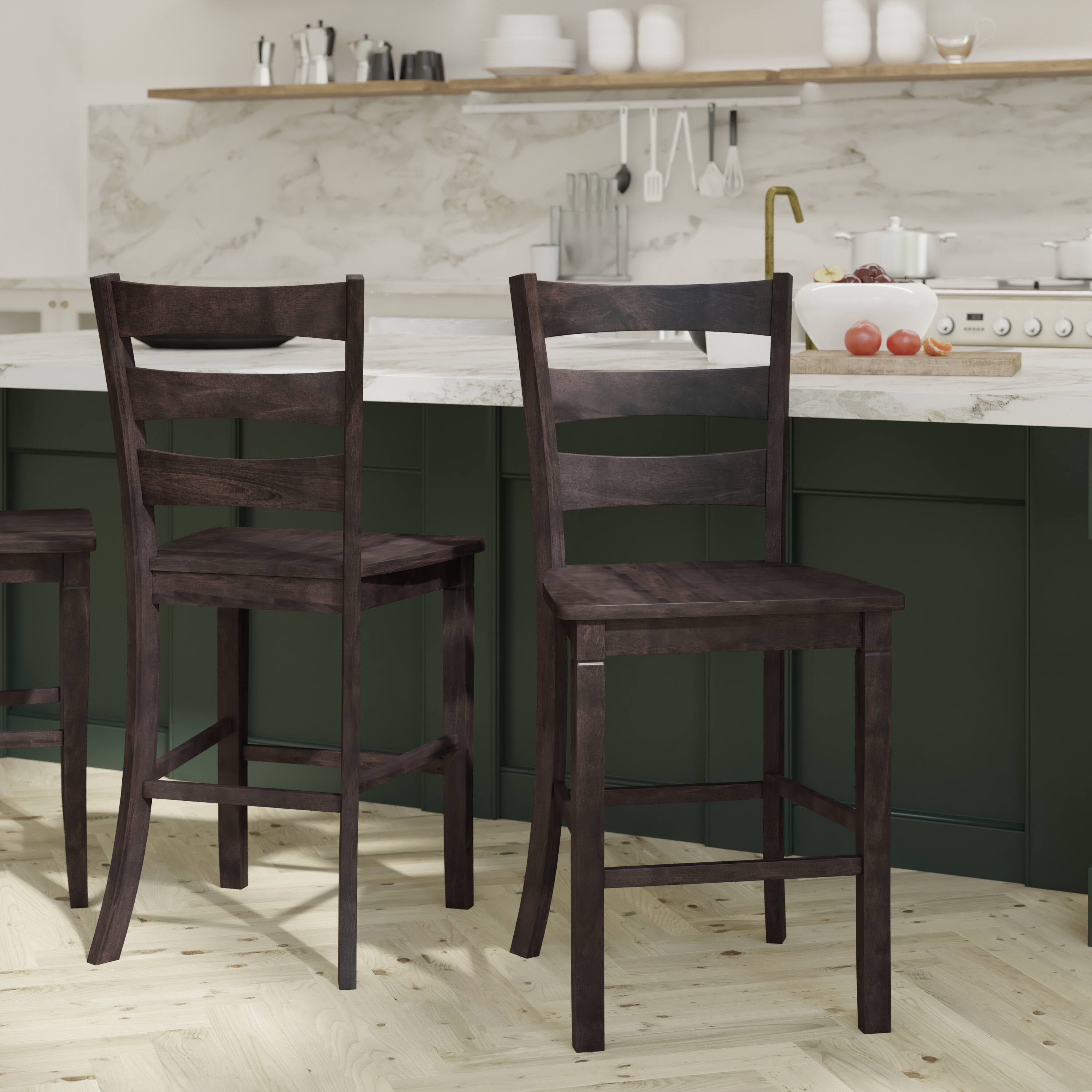 Emma + Oliver Lana Set of 2 Classic Wood Dining Stool with Ladderback ...