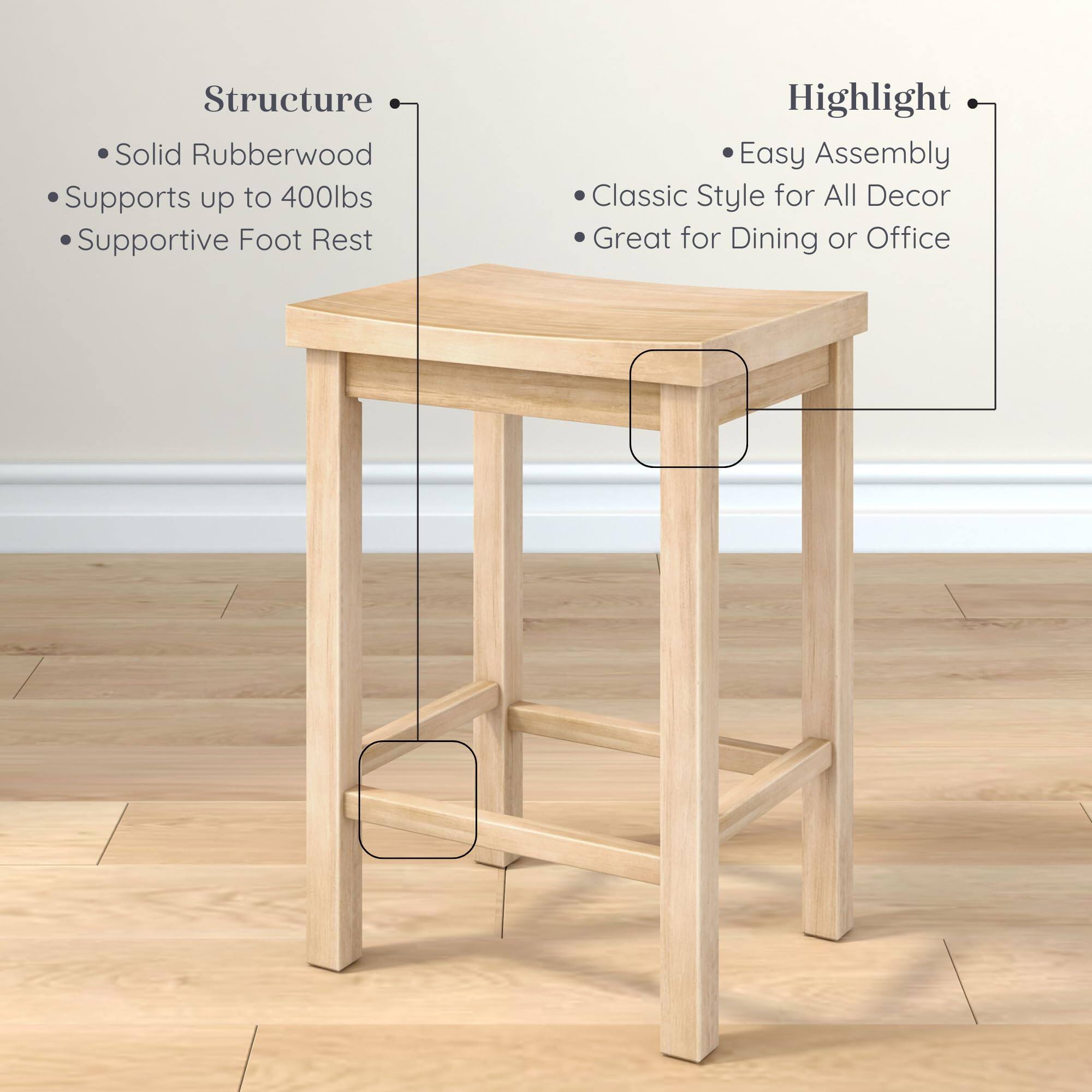 JETRANSPORT Smith Collection Solid Wood Counter Height Bar Stool 24 ...