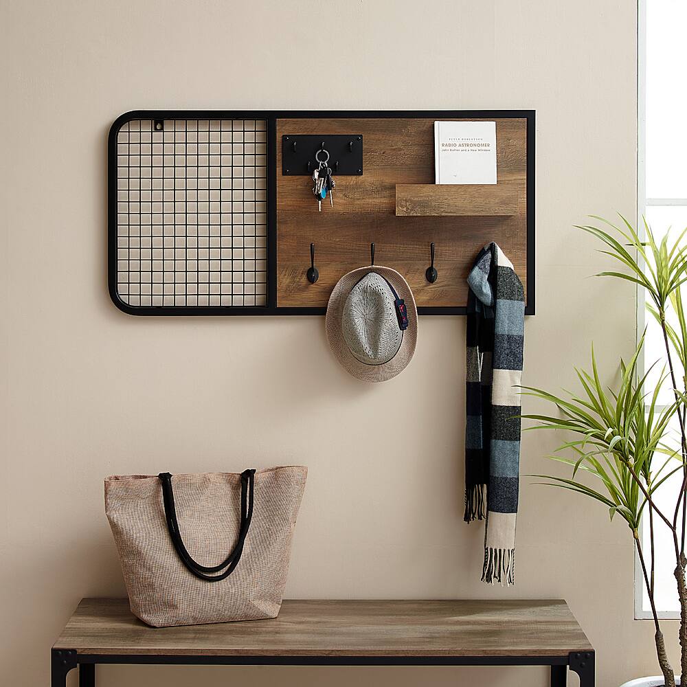 Best Buy: Walker Edison Industrial Metal Mesh and Wood Wall Organizer ...