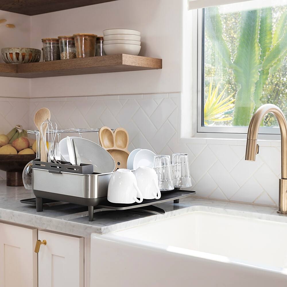 simplehuman Kitchen Dish Drying Rack With Swivel Spout, Fingerprint ...