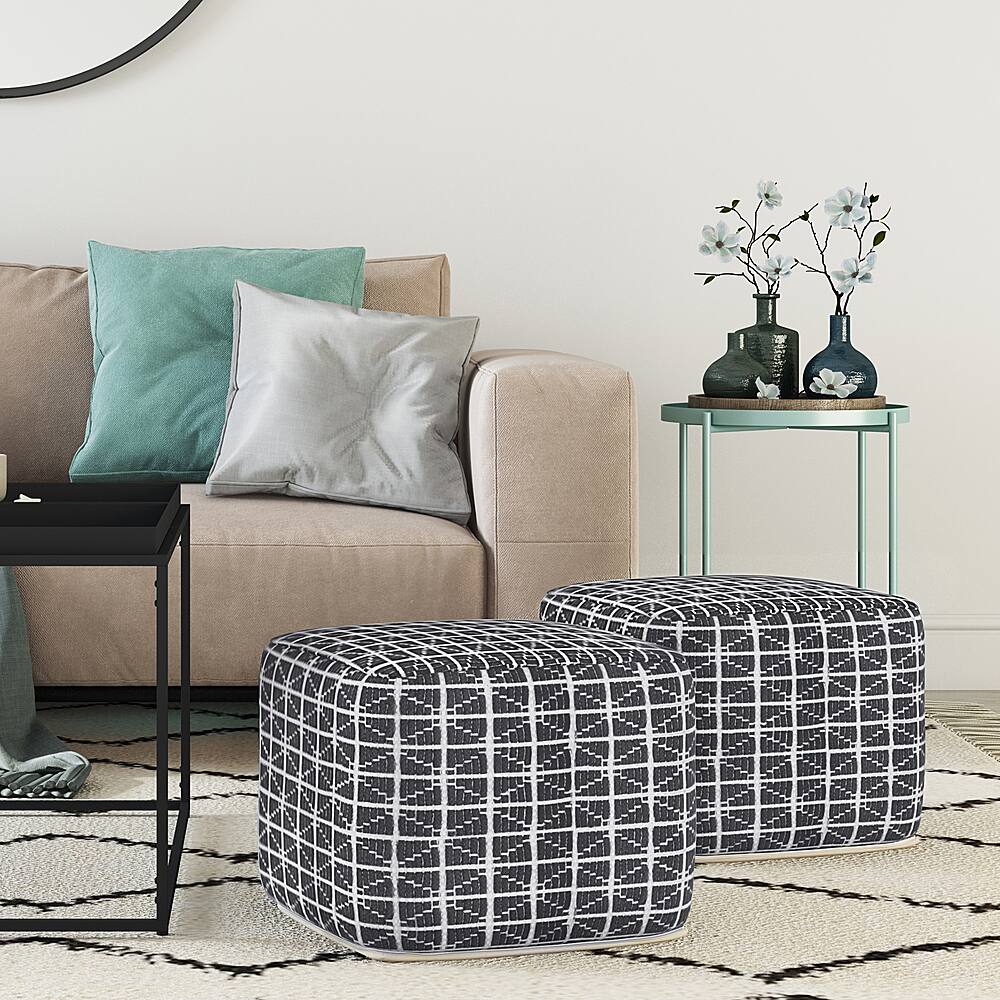 Best Buy: Simpli Home Noreen Square Pouf Slate Grey and White AXCPF-67-SGW