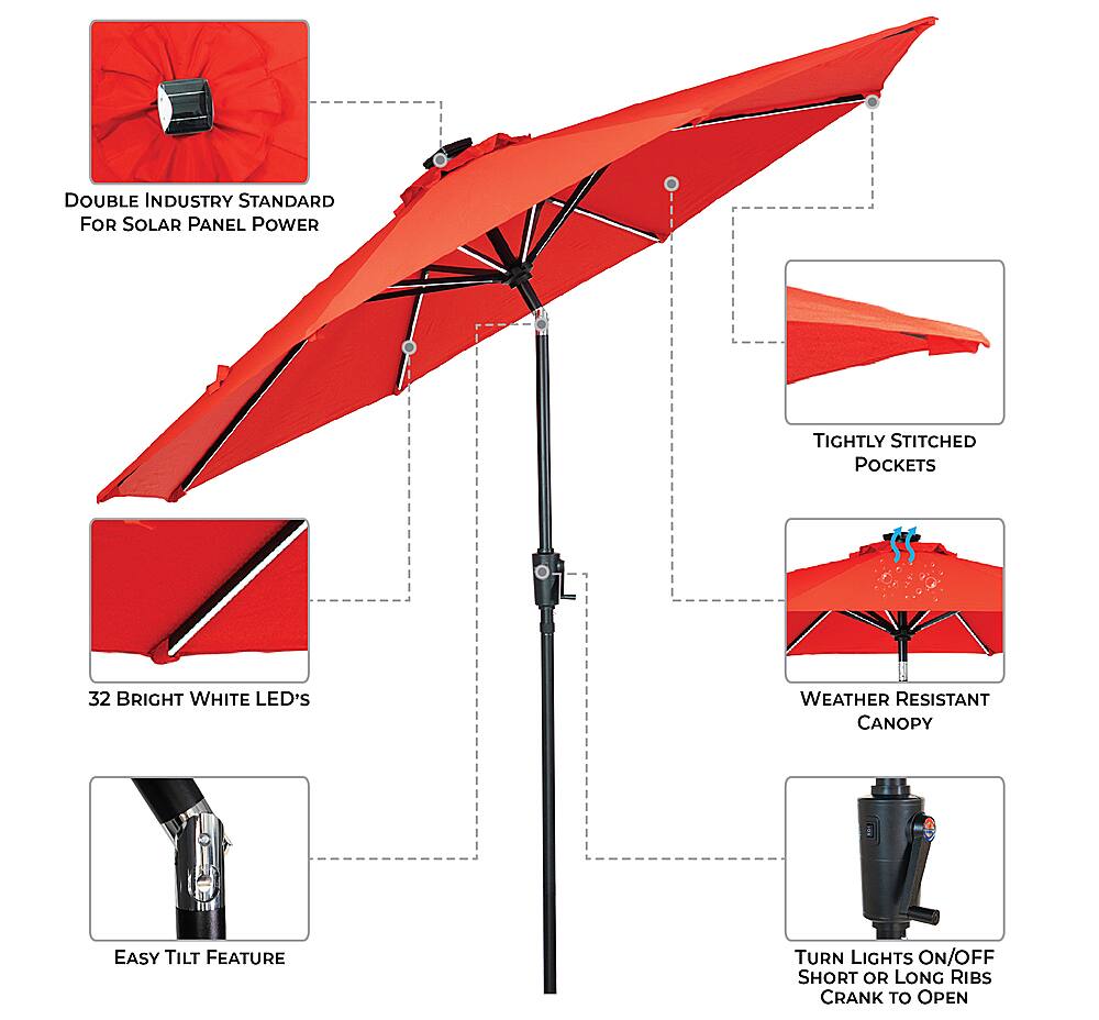 Best Buy: Sun Ray 9' Round Next Gen Solar Lighted Umbrella Ruby Red ...