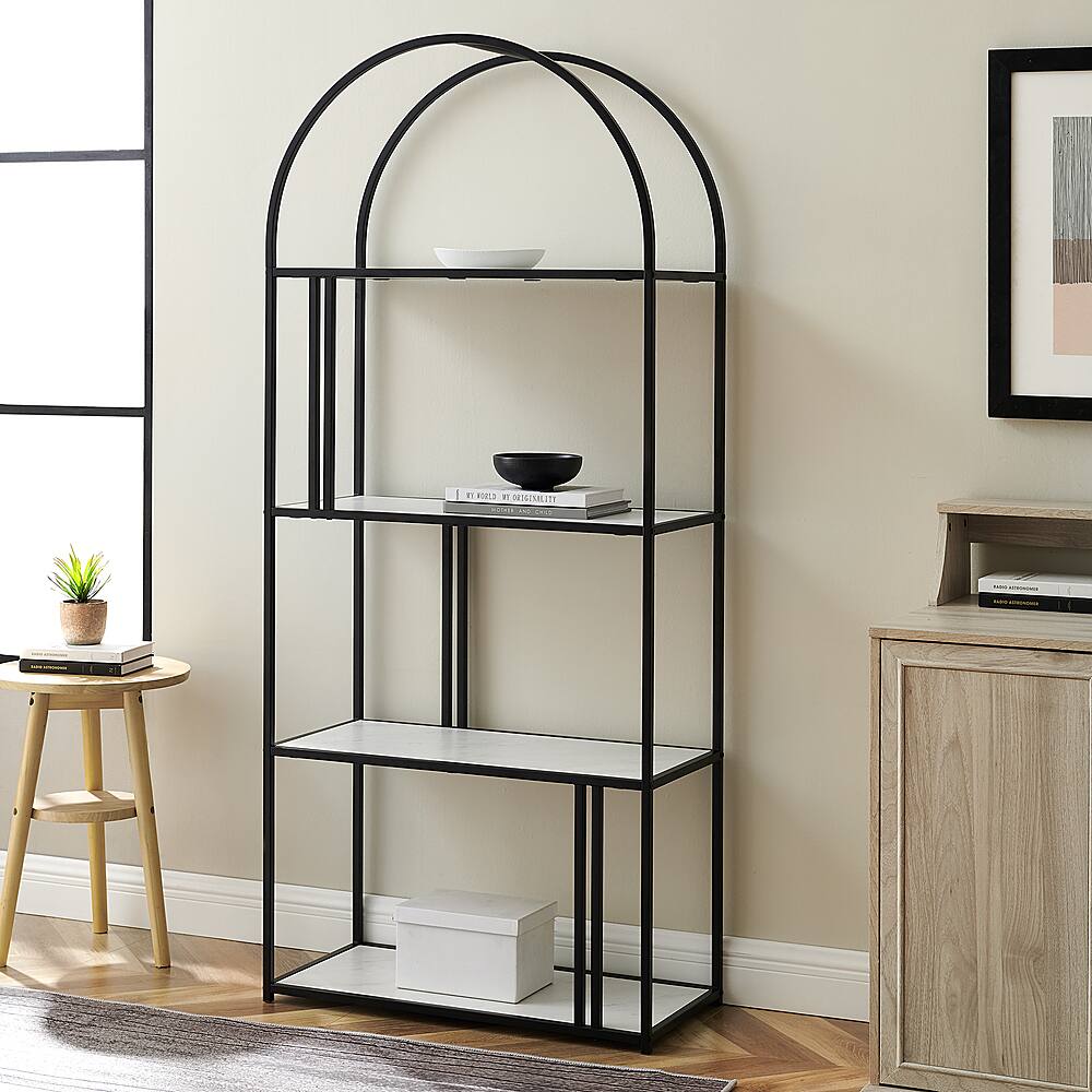 Best Buy: Walker Edison 64” Modern Metal Arch Bookshelf White faux ...