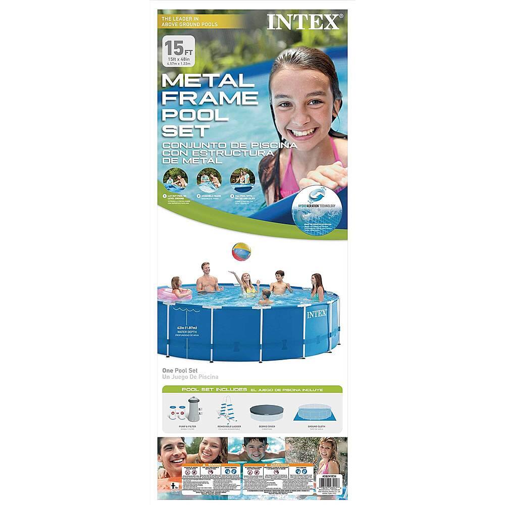 Best Buy: Intex Metal Frame Above Ground Swimming Pool Set & 15ft Pool ...