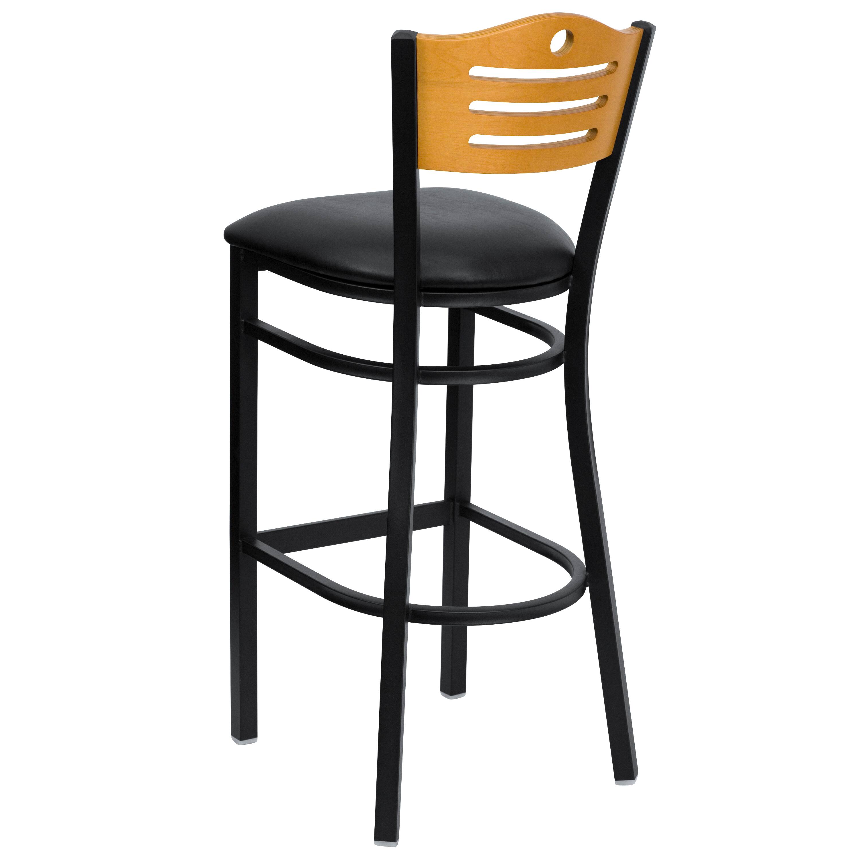 Emma + Oliver Slat Back Metal Restaurant Dining Barstool Natural Wood ...