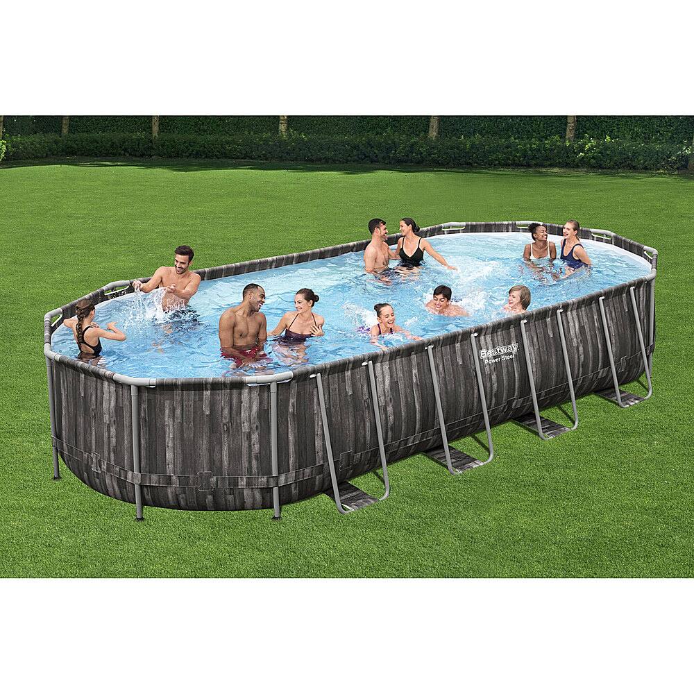 Best Buy: Bestway Power Steel Frame Above Ground Swimming Pool Set Gray ...