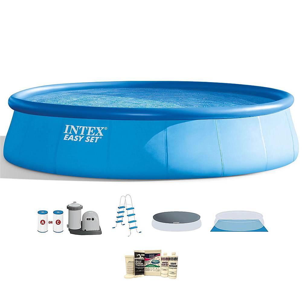 Intex Inflatable Easy Set Pool w/ Ladder, Pump Blue 26175EH + QLC-57610 ...