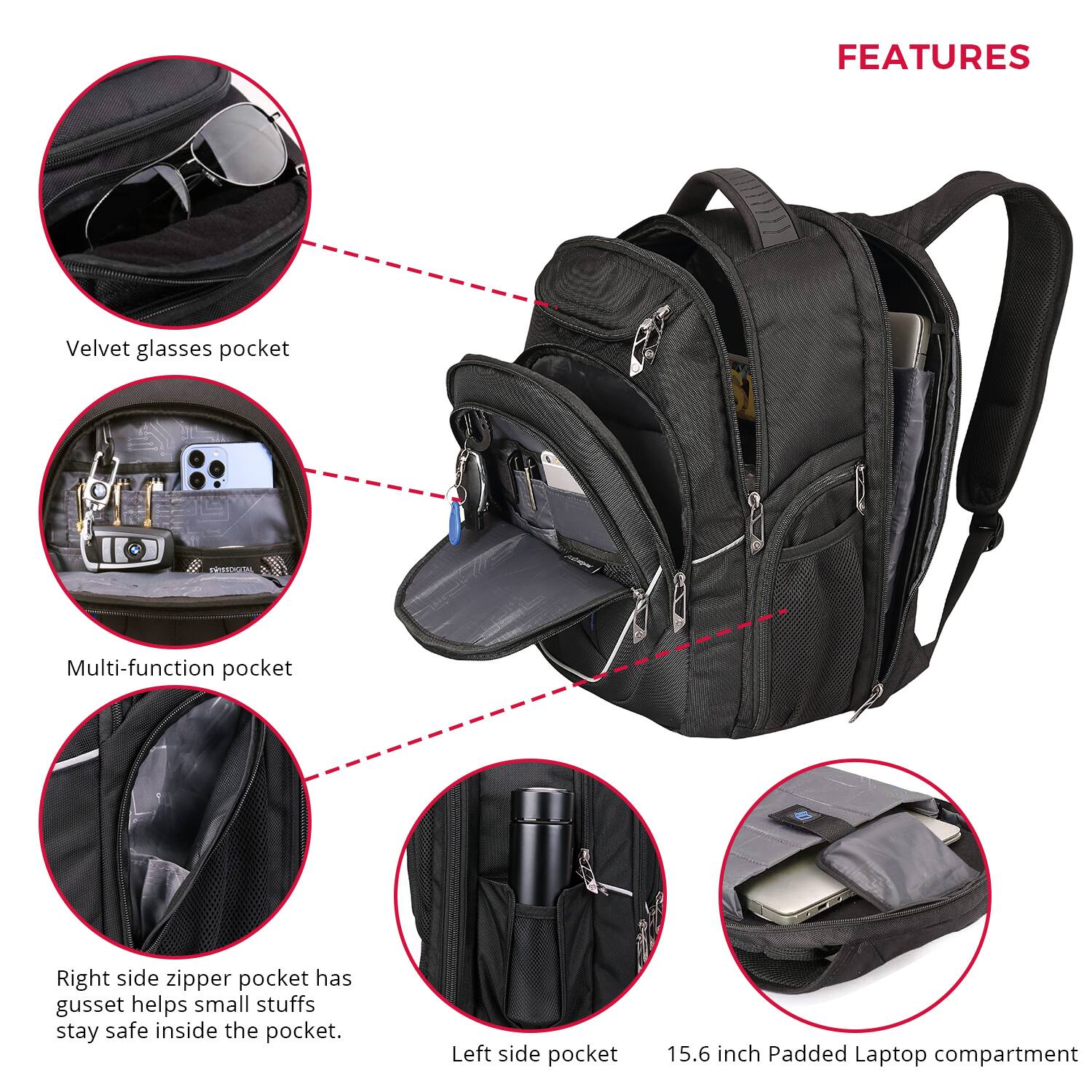 Swissdigital Design Terabyte Tsa-Friendly Backpack With Usb Charging ...