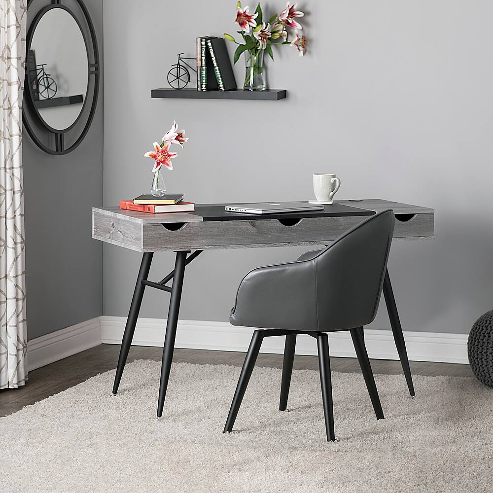 Studio Designs Dome Swivel Office Chair-Grey Smoke Grey Blended Leather ...