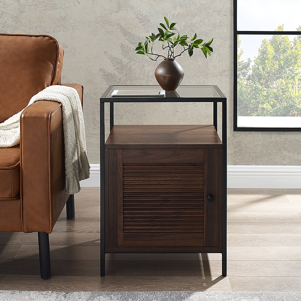 Best Buy: Walker Edison 2-Piece Modern Grooved-Door Side Table Set Dark ...