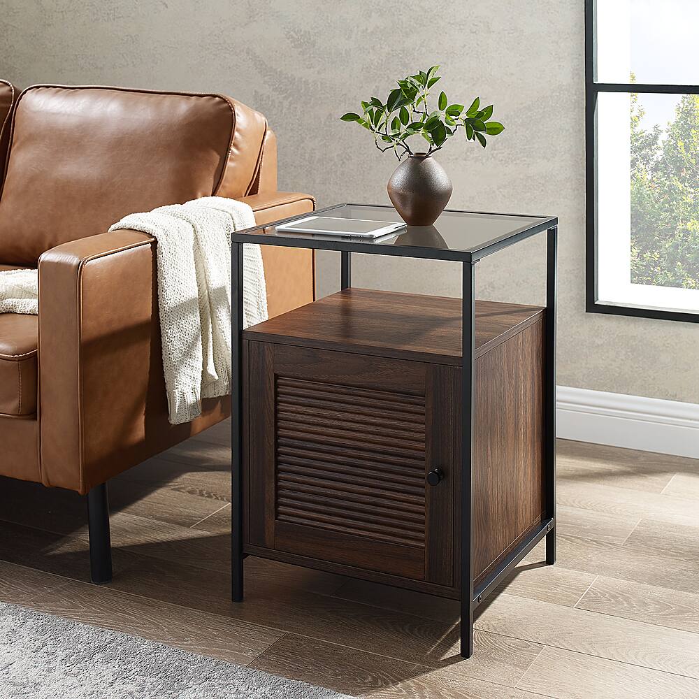 Best Buy: Walker Edison 2-Piece Modern Grooved-Door Side Table Set Dark ...