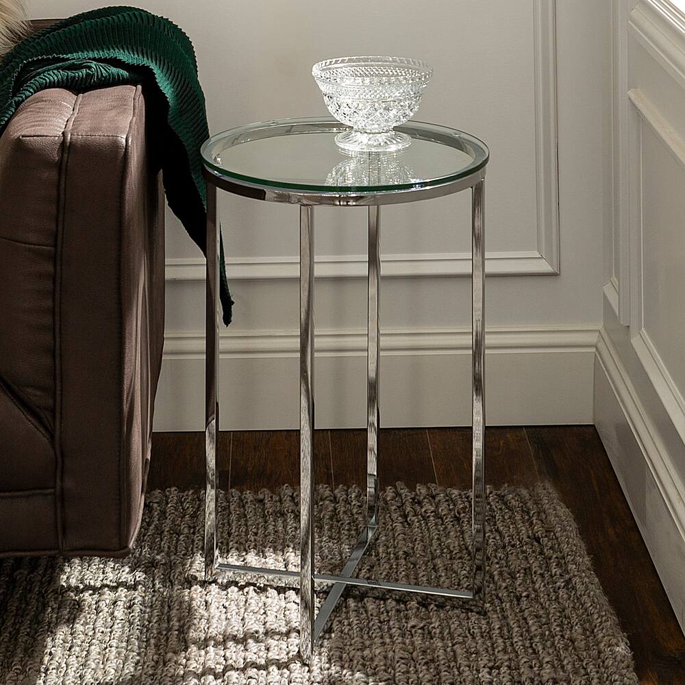 Best Buy: Walker Edison Round Modern Glam Side Table set of 2 Glass ...