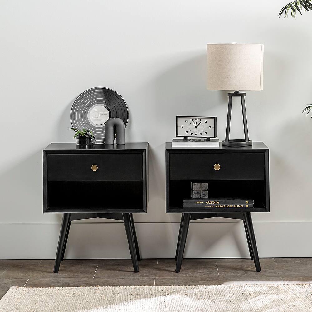 Walker Edison Mid Century Open Cubby Nightstand set of 2 Black ...