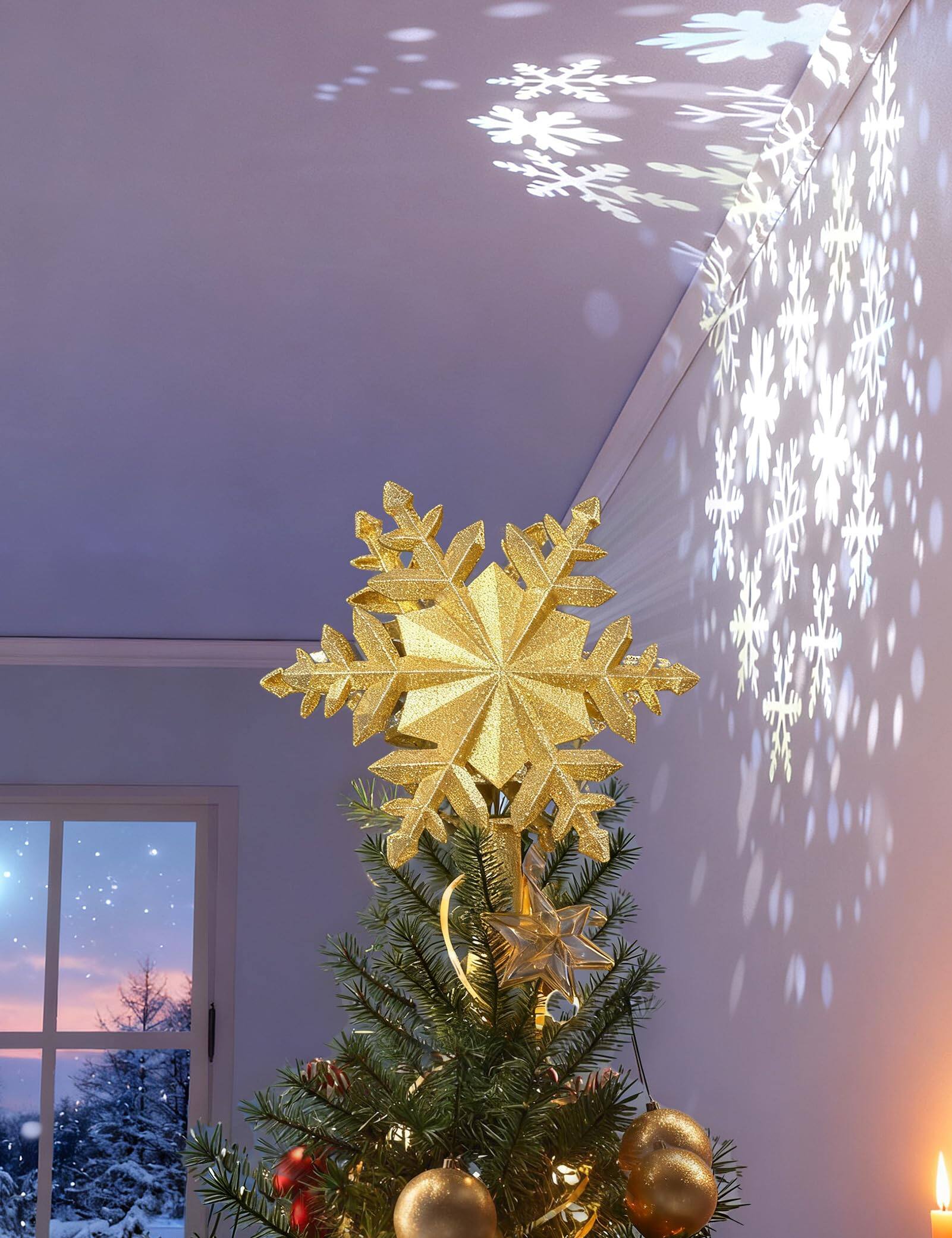 PARKER SLATER Christmas Tree Topper Lighted With Golden Snowflake ...