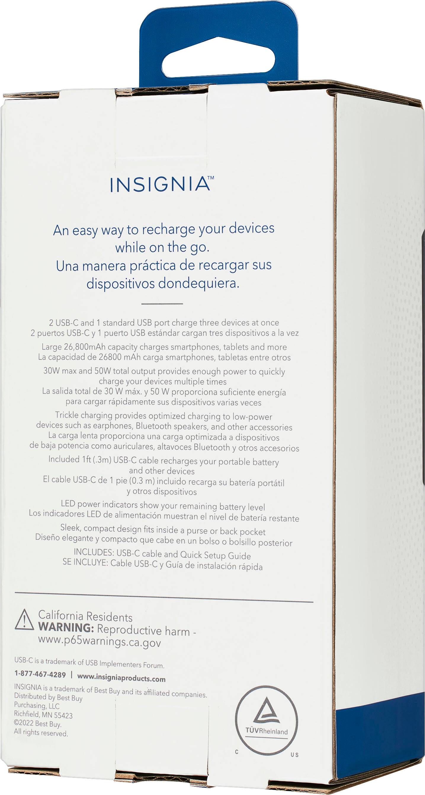 Best Buy: Insignia™ 26,800 mAh Portable Charger for Most USB Devices ...