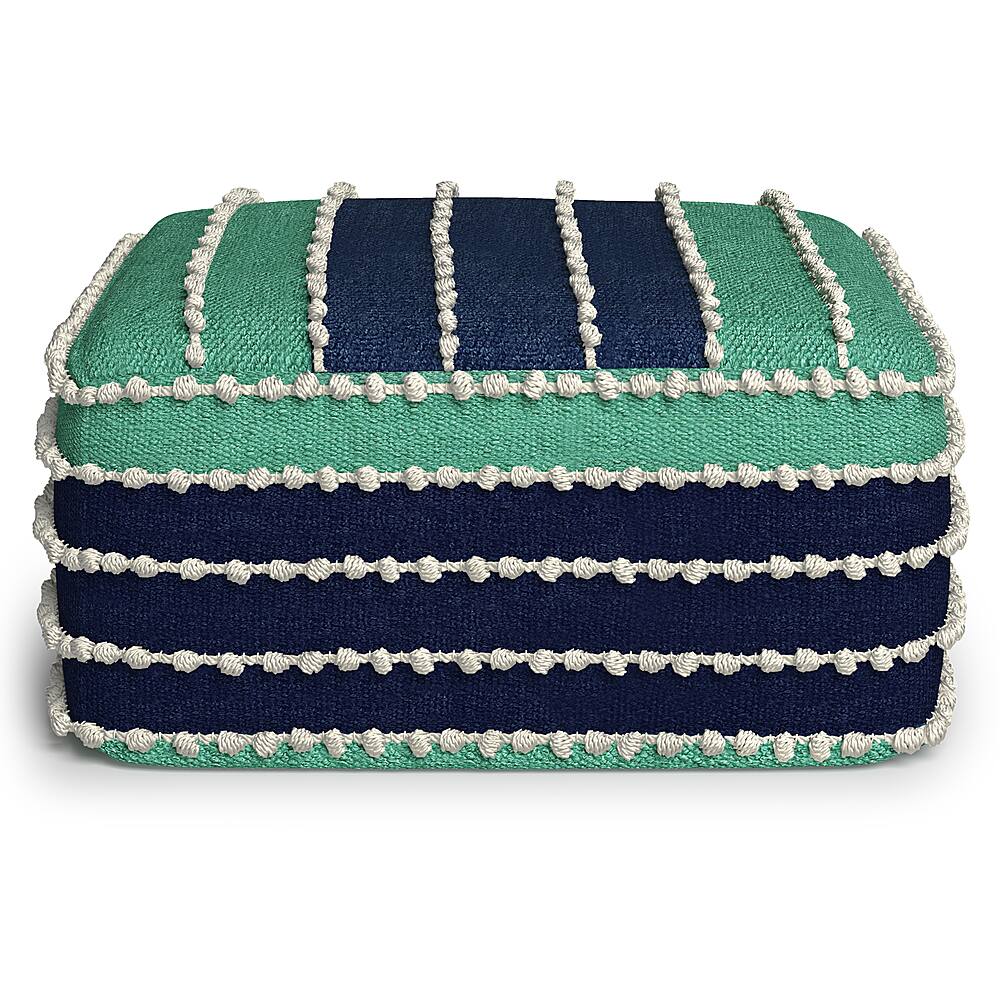 Best Buy: Simpli Home Garbo Outdoor Square Pouf with UV Protection Aqua, Navy and White AXCODPF ...
