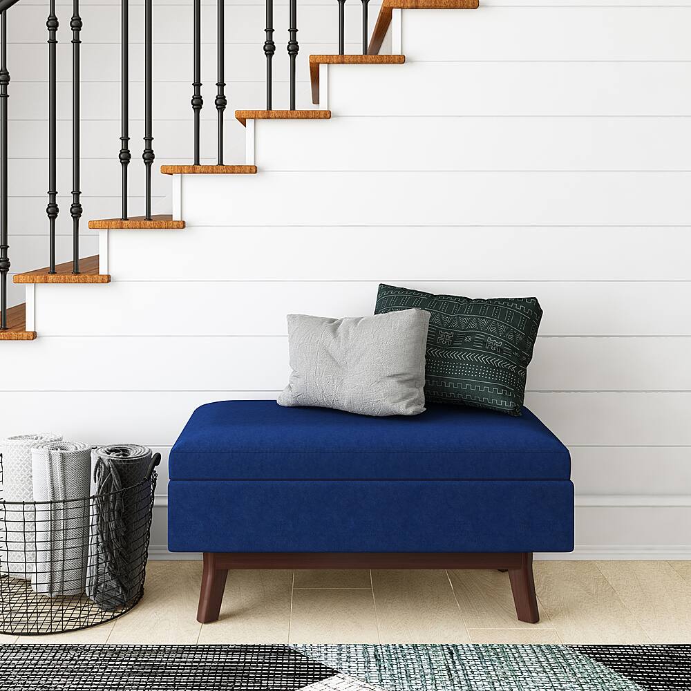 Best Buy: Simpli Home Owen Small Rectangular Storage Ottoman Blue ...
