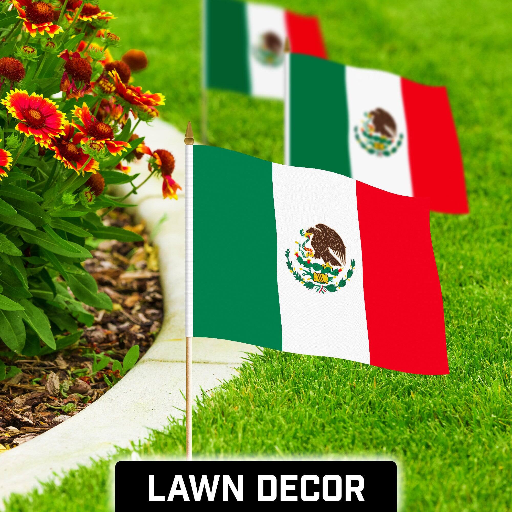 G128 50 Pack Handheld Mexico Flags 12" x 18" 150D Polyester with Wooden ...