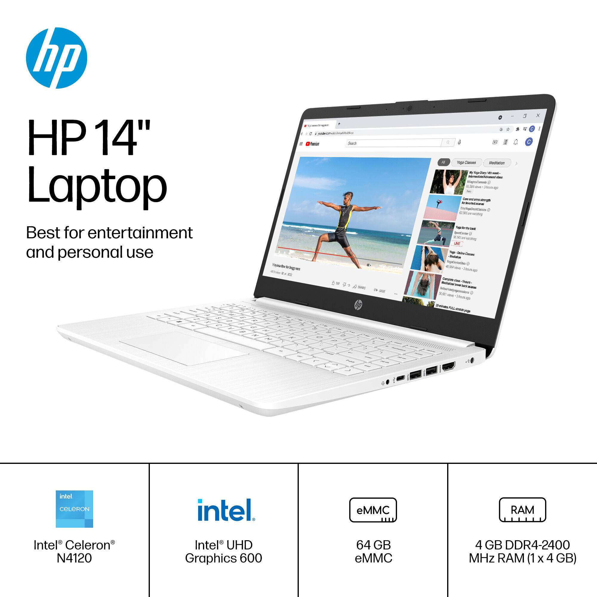 HP 14" Laptop Intel Celeron 4GB Memory 64GB eMMC Snowflake White 14 ...