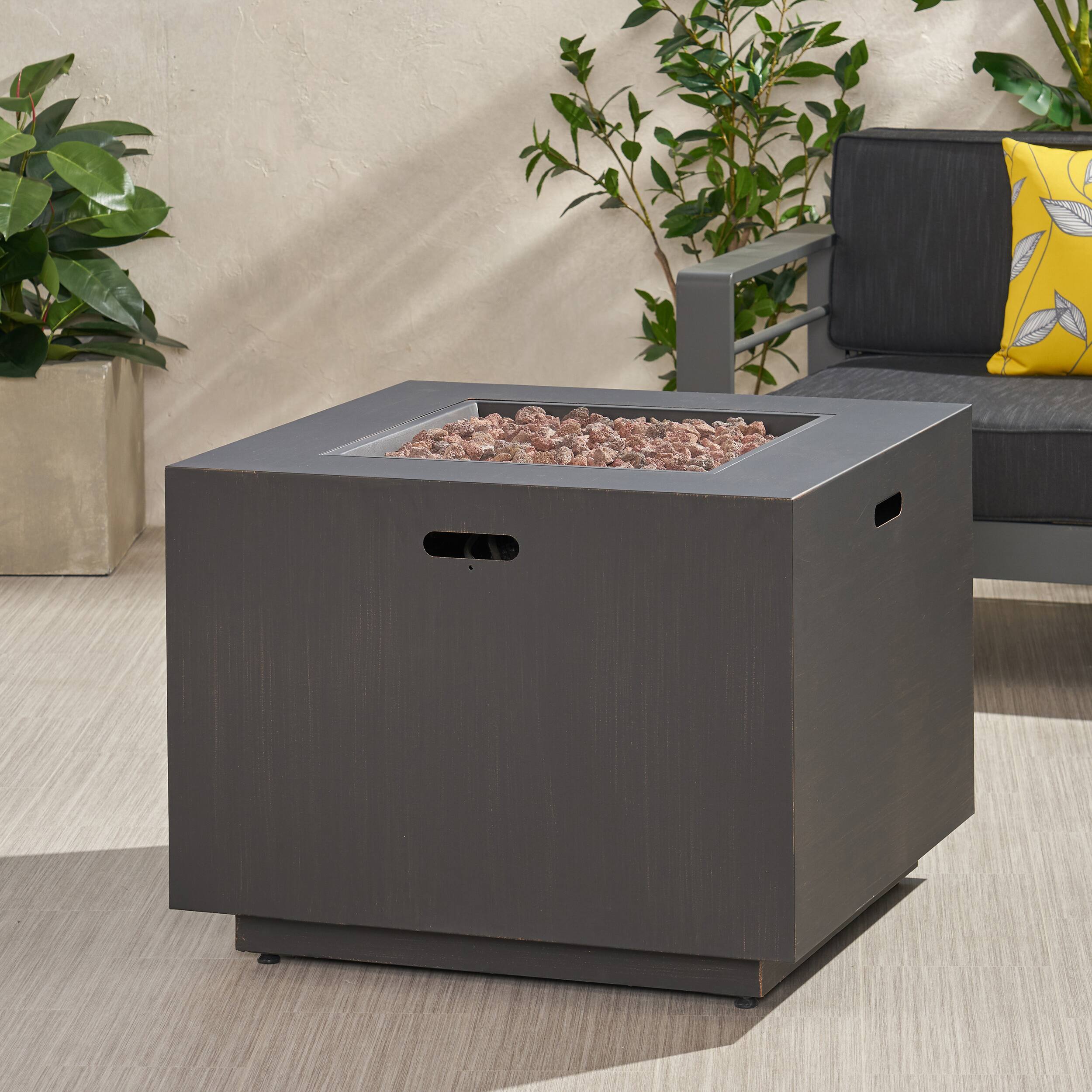 APRILSOUL 33 inch Outdoor Iron Square Propane Fire Pit Tank Inside ...