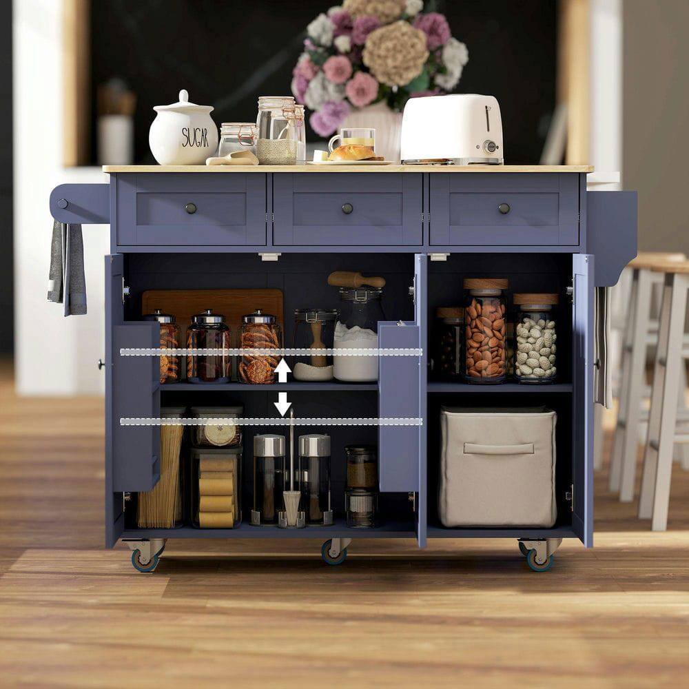 Kadyn Mobile Kitchen Island with Drop Leaf, Charging Station & Wood Top ...