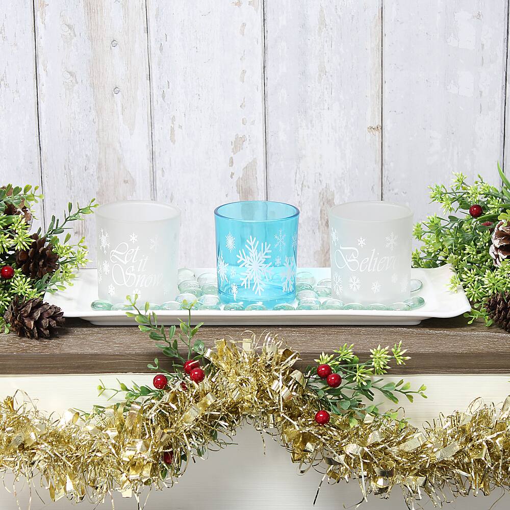 Elegant Designs Winter Wonderland Candle Set of 3 Blue Frost HG5000-FBL ...