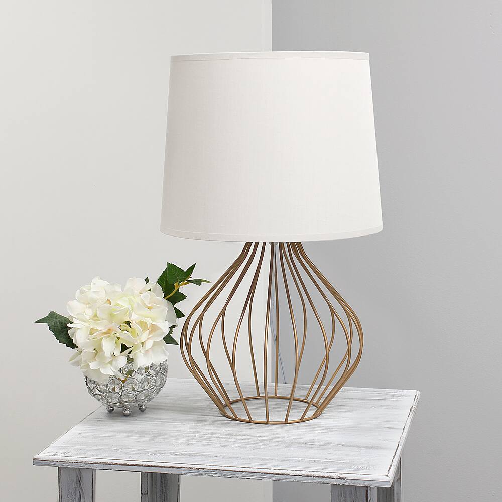 Best Buy: Simple Designs Geometrically Wired Table Lamp Copper/White ...