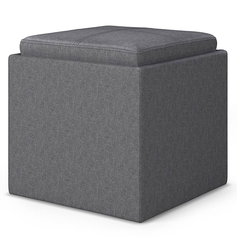 Best Buy: Simpli Home Rockwood Cube Storage Ottoman with Tray Slate Grey AXCOT-254-SGL