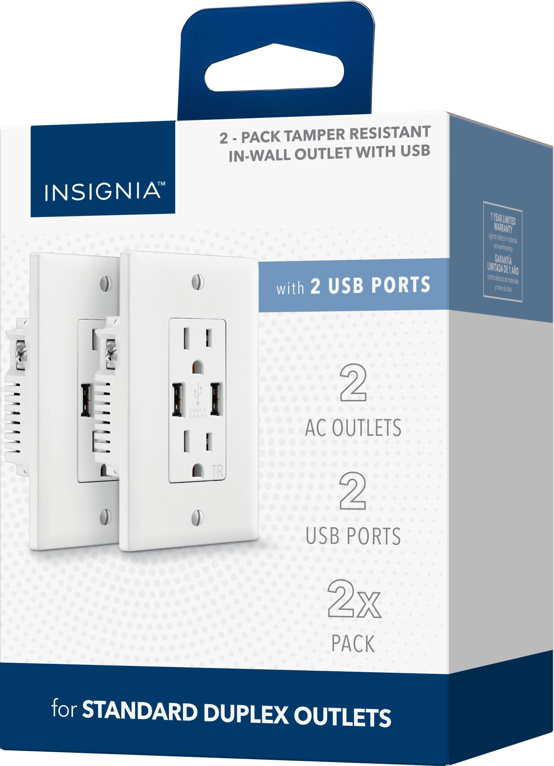 Insignia™ 2 Pack 2 Outlet In Wall Outlet with 2 USB Ports White NS ...