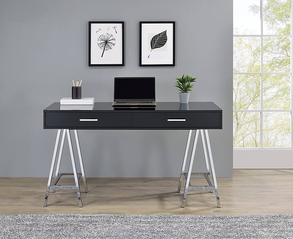 Best Buy: OSP Home Furnishings Vivid 2 Drawer Desk Black/Chrome VVD5422-BLK