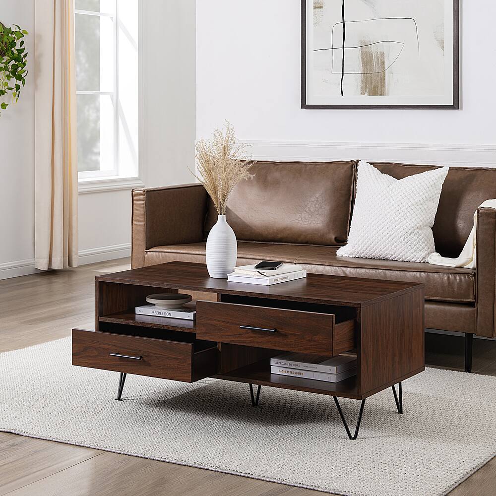 Best Buy: Walker Edison Contemporary Minimalist 2-Drawer Coffee Table ...