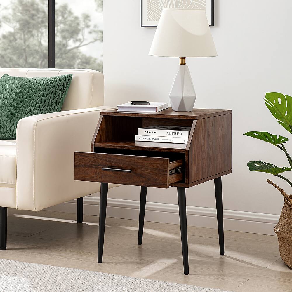 Best Buy: Walker Edison Contemporary Angled Nightstand Dark Walnut ...