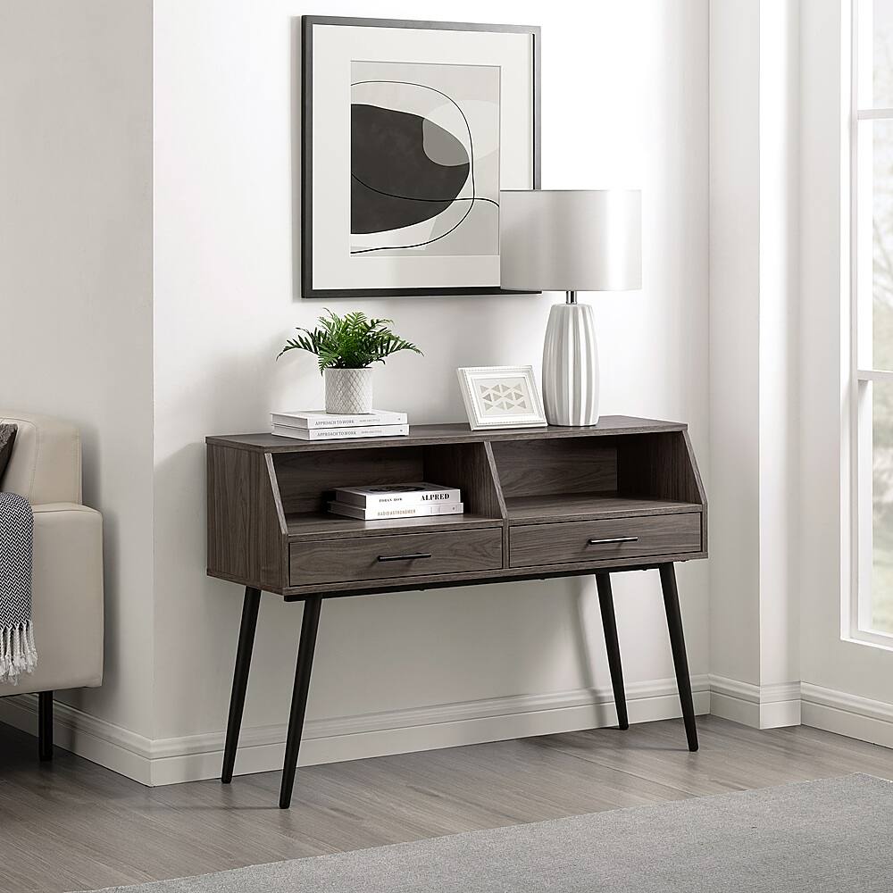 Best Buy: Walker Edison Contemporary 2-Drawer Entry Table with Glass ...