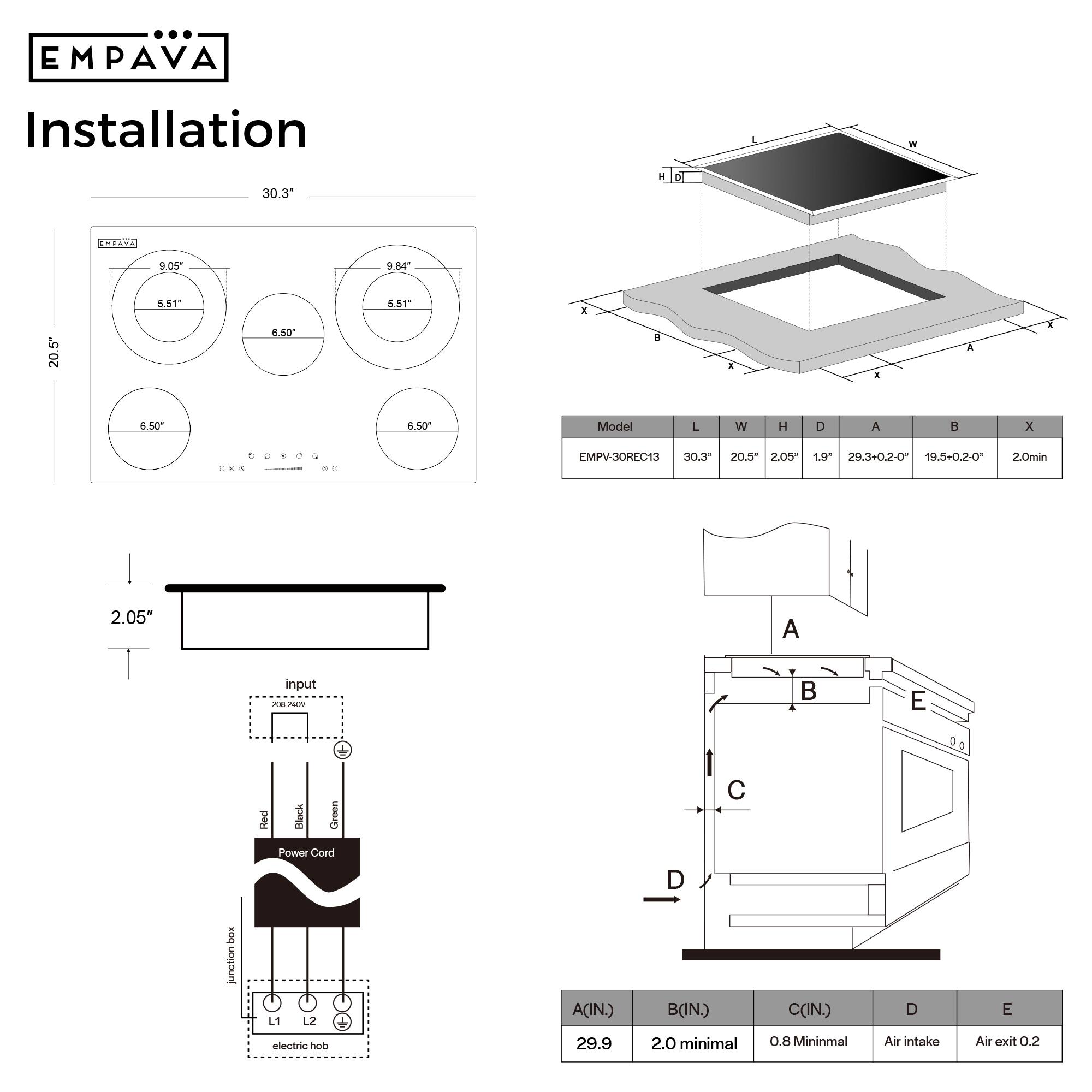 Empava 30 in. ETL Certified 5 EGO Heating Elements Electric Radiant ...