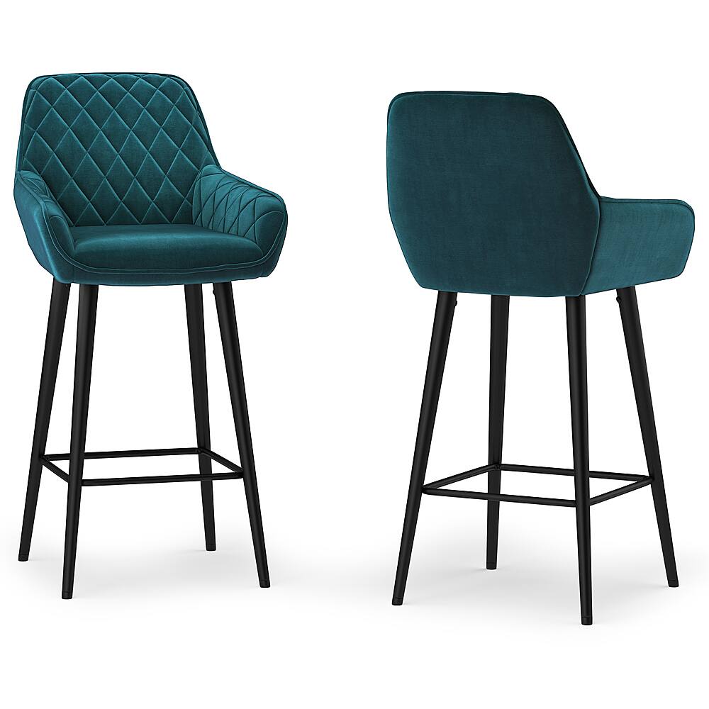 Simpli Home Garey Counter Height Stool (Set of 2) Teal Velvet AXCGARCS ...