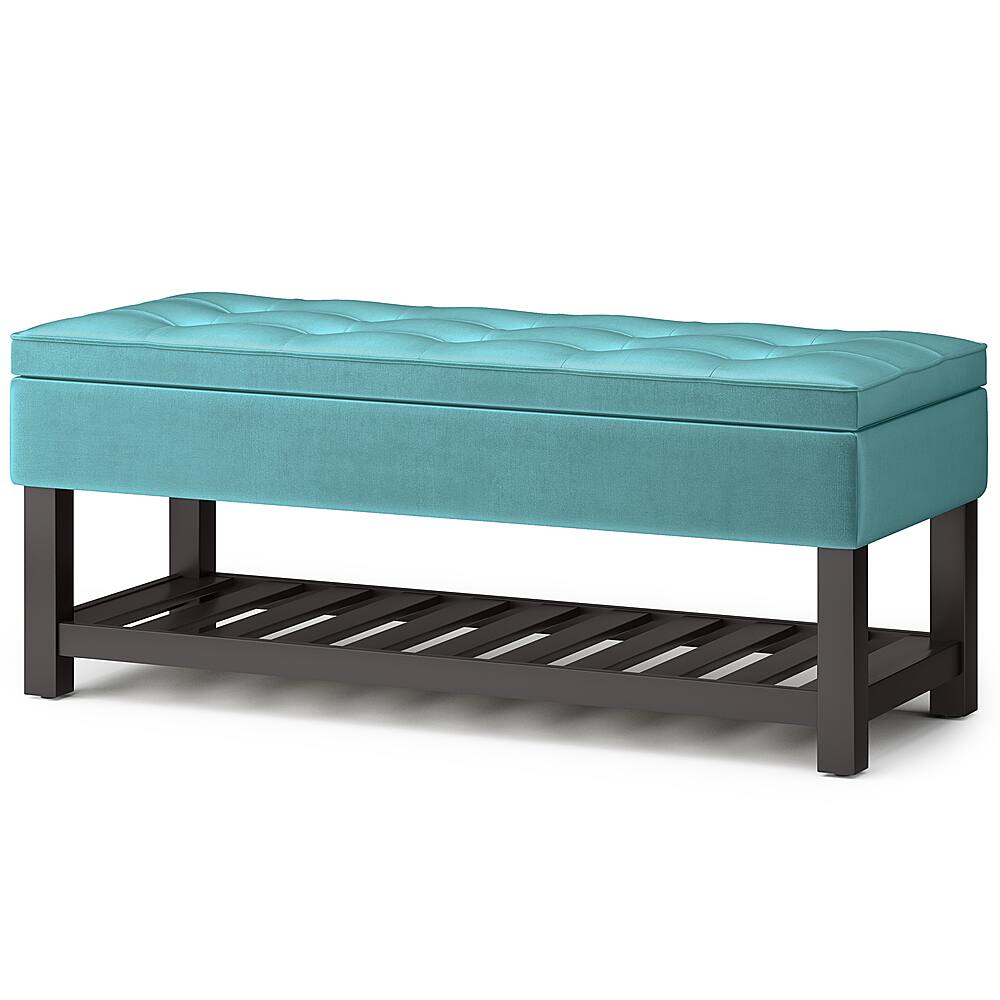 Simpli Home Cosmopolitan Storage Ottoman Bench with Open Bottom Aqua ...