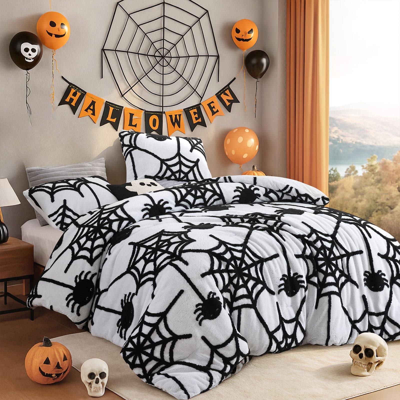 Comfort Essence Comforter Set Theme With Spiders And Spiderwebs Soft ...