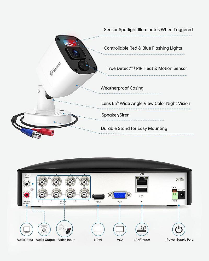 Swann Home 8 Channel, 8 Bullet Camera with One Way Audio, Indoor ...