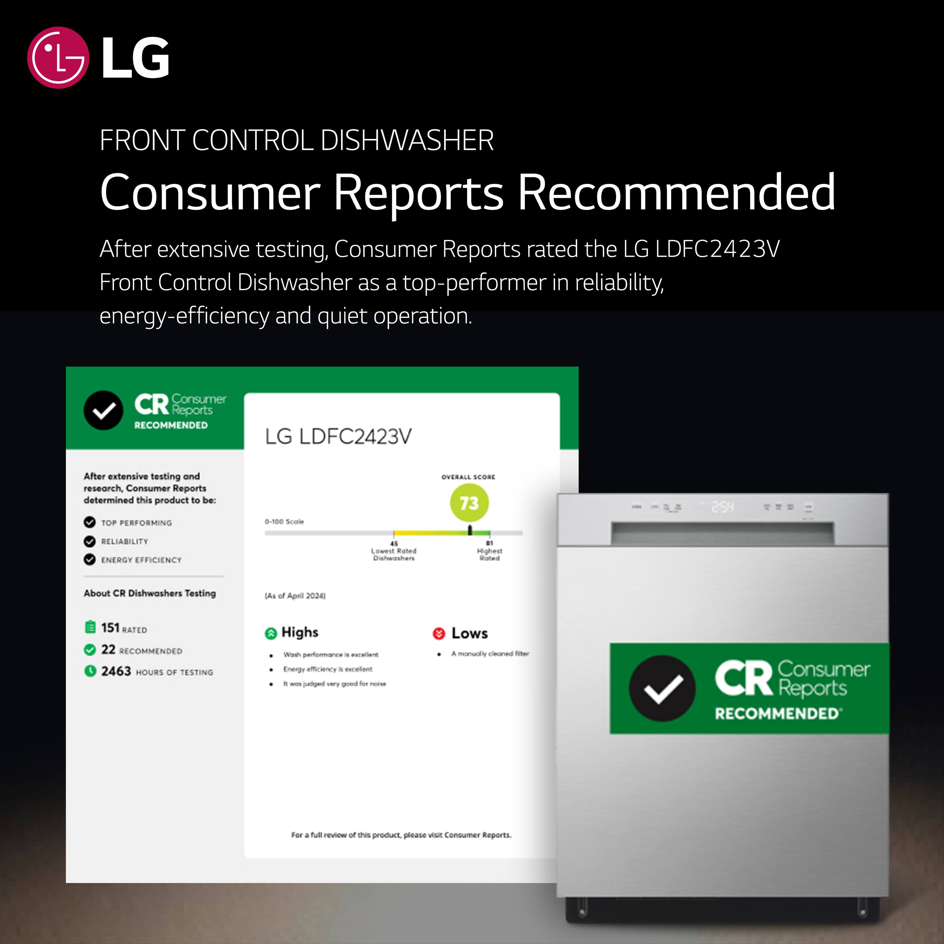 LG 24" Front Control Built In Stainless Steel Tub Dishwasher with ...