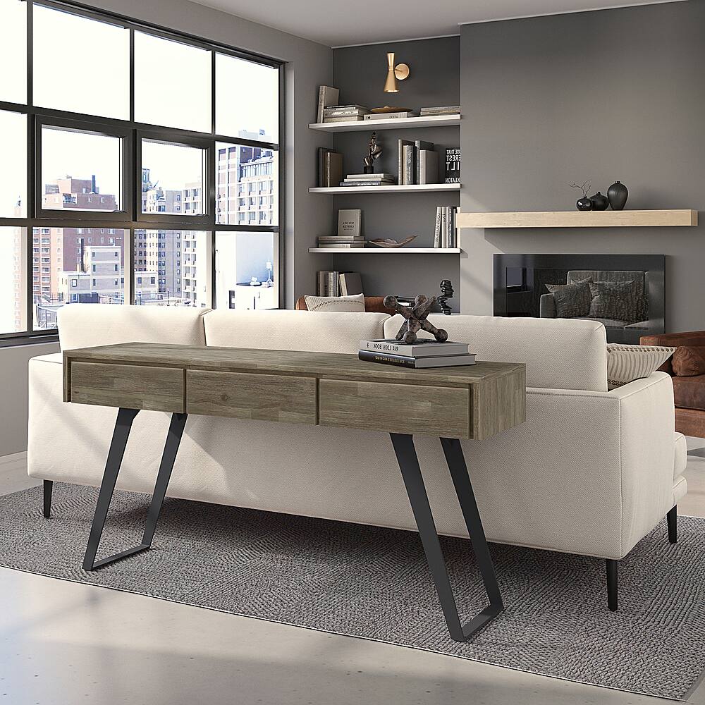 Best Buy: Simpli Home Lowry Console Sofa Table Distressed Grey AXCLRY-03GR
