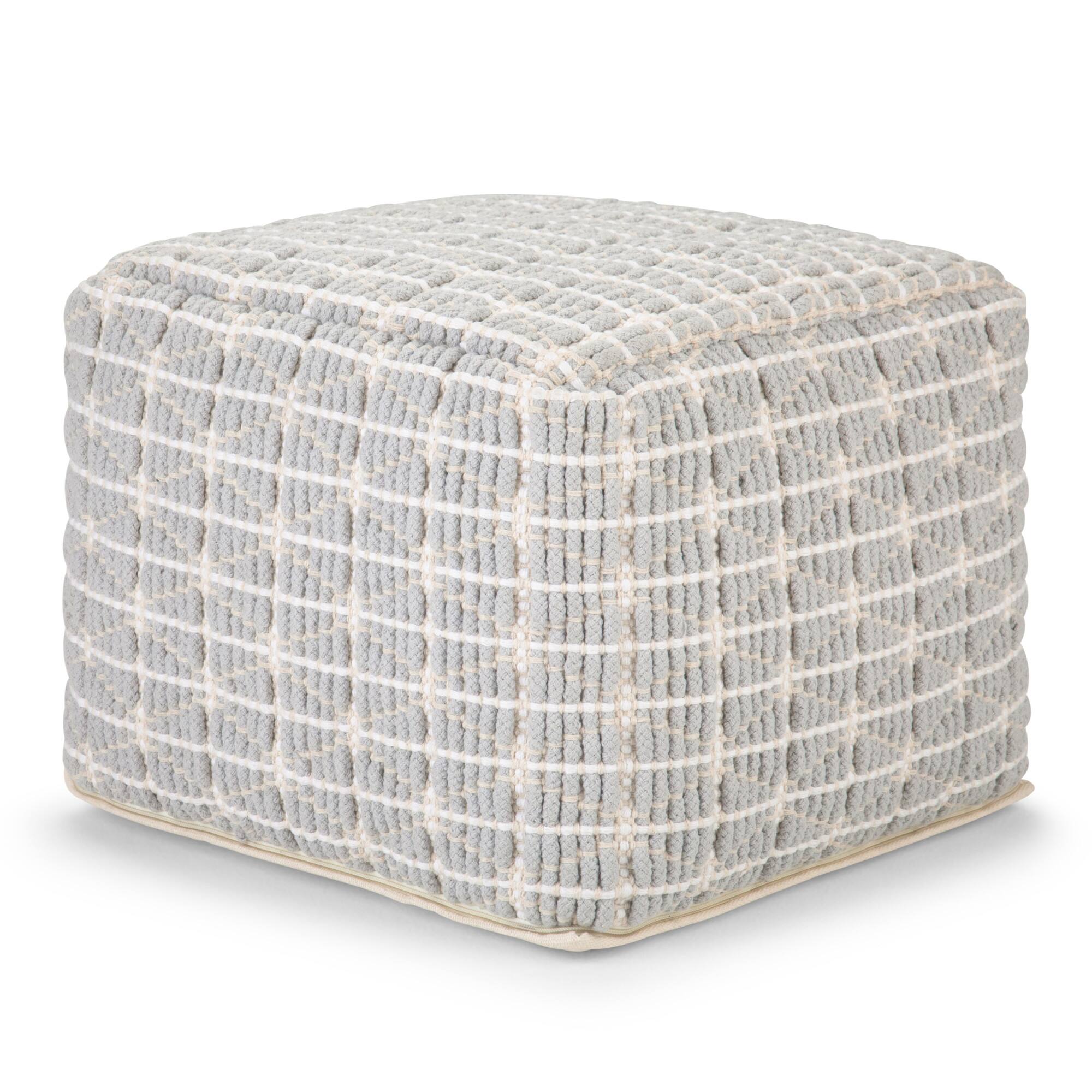 Simpli Home Noreen Square Pouf Light Blue, White AXCPF-67 - Best Buy