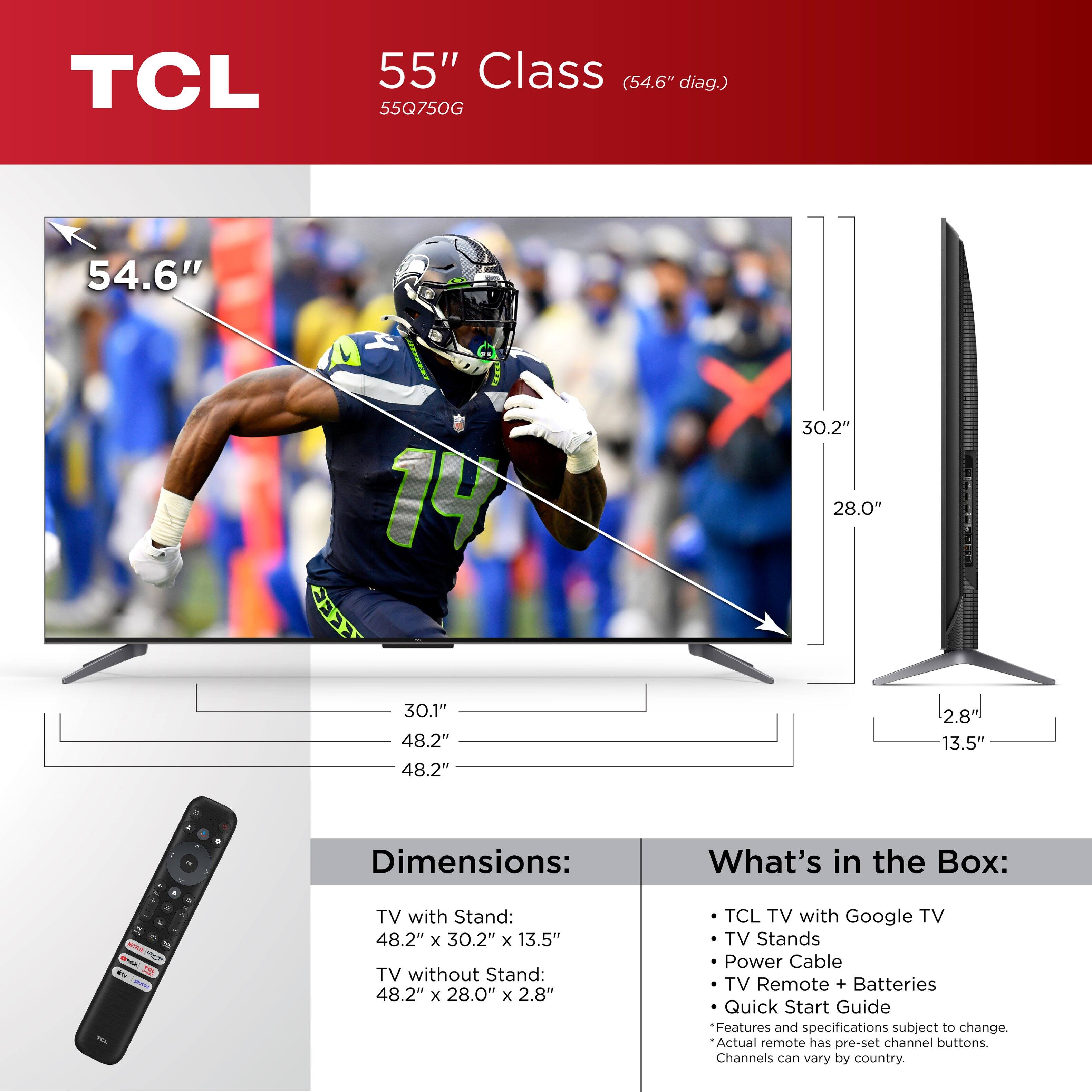 TCL 55" Class Q7 Q-Class QLED 4K HDR Smart TV with Google TV (2023 ...