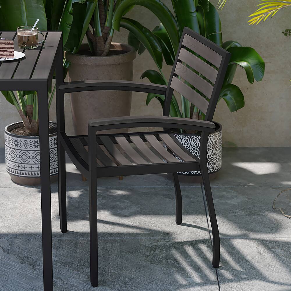 Alamont Home Lark 2 Pack All-Weather Black Aluminum Patio Stack Chairs ...