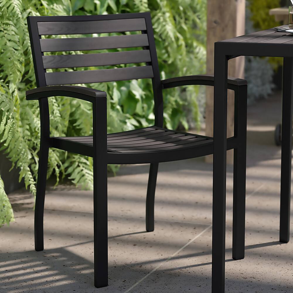 Alamont Home Lark 2 Pack All-Weather Black Aluminum Patio Stack Chairs ...