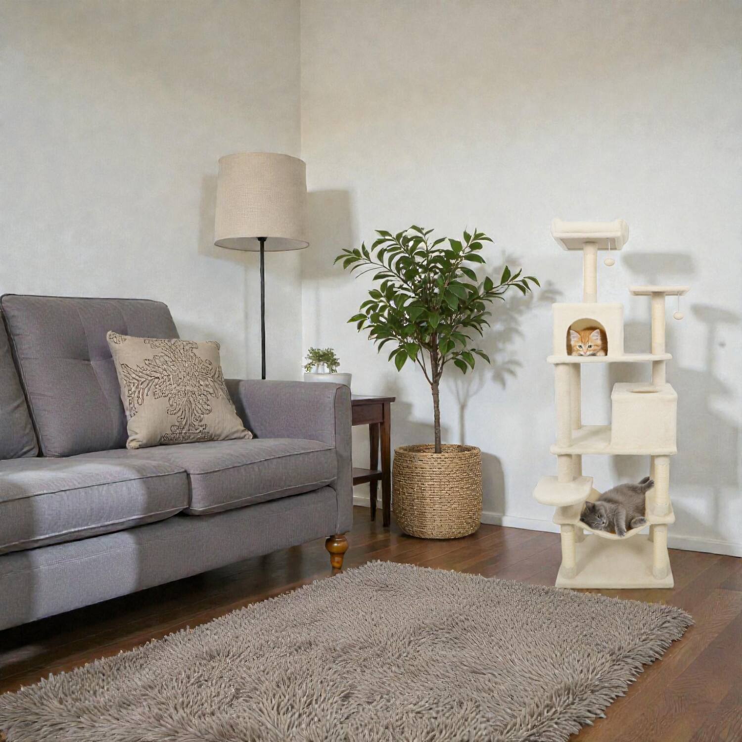 BreeBe Multi Tier Cat Tree Featuring Two Cat Condos and Padded Perch ...