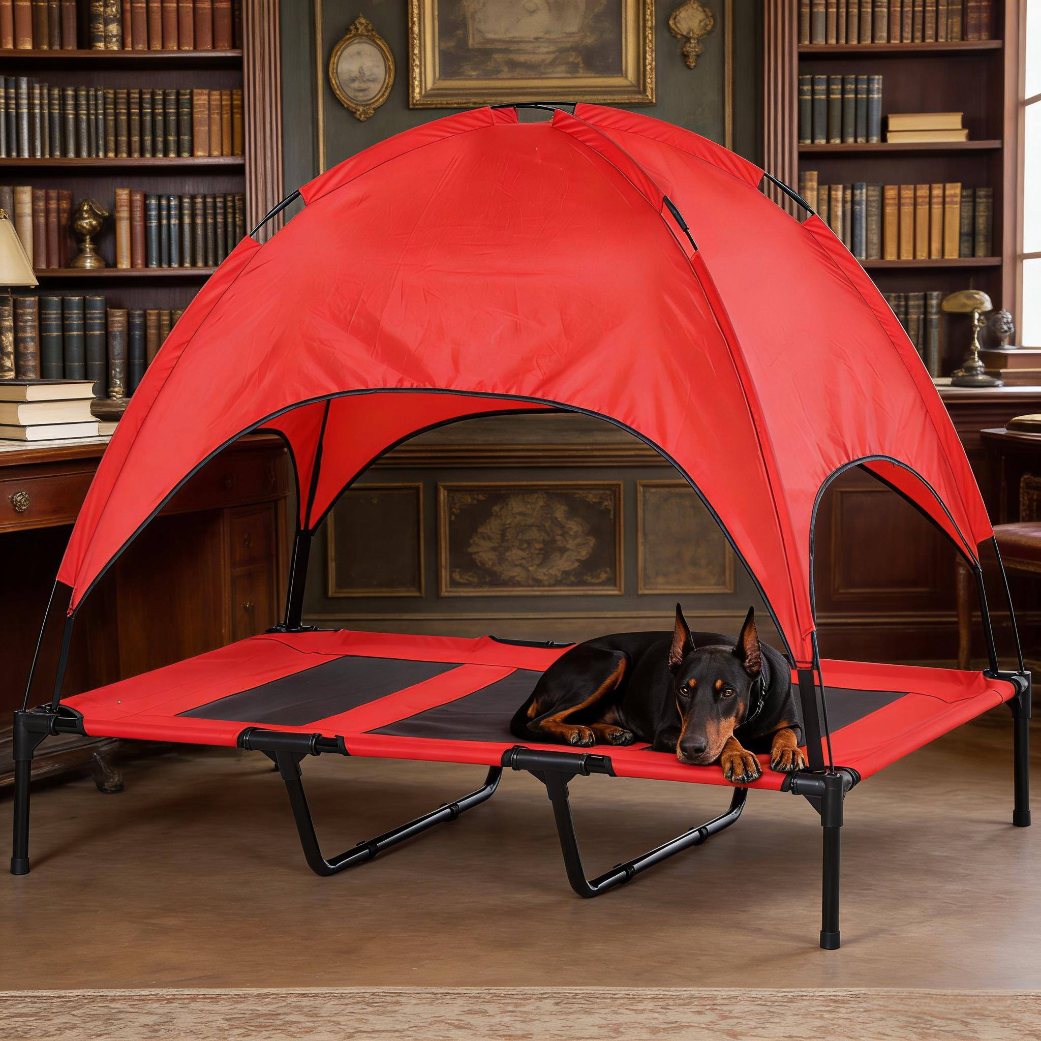 TinyHomie Modern Style Pet Bed Elevated Portable Dog Cot Black+Red SF-J ...