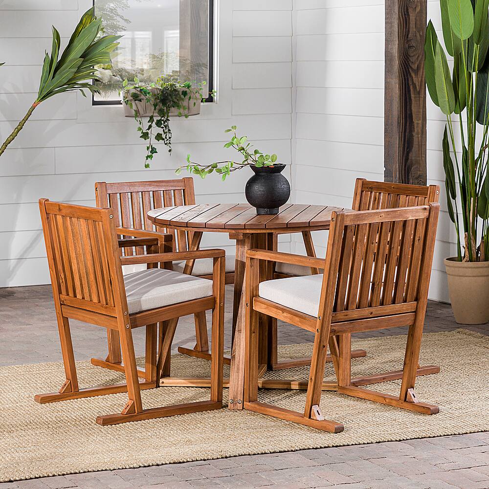 Best Buy: Walker Edison Modern 5-Piece Acacia Wood Outdoor Dining Set ...